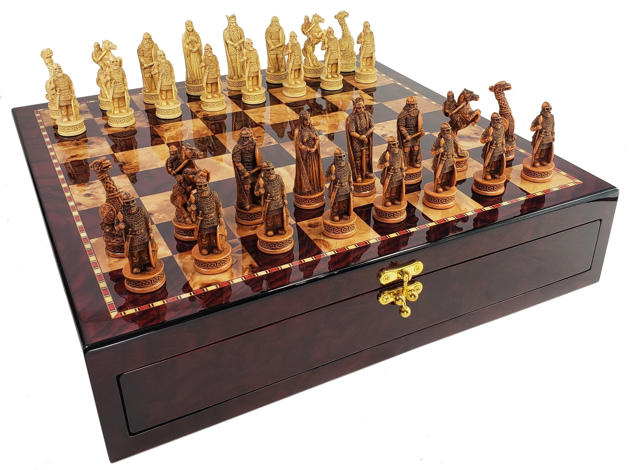 Antique White & Brown Norse Viking CHESS SET with 17" Cherry Color ...