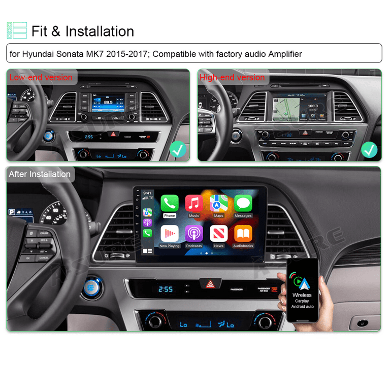 Zcargel Car Stereo for Hyundai Sonata 2015 2017 with Wireless Carplay Android Auto 2GB 32GB 9 Touchscreen Car Radio for Hyundai Sonata GPS