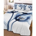 68x98in Quilt Bedding Set, Watercolor Blue Flower Tulip Lightweight ...