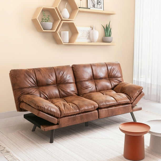 Hcore Memory Foam Convertible Sofa Bed/Couch/Futon Sets with Brown Faux ...