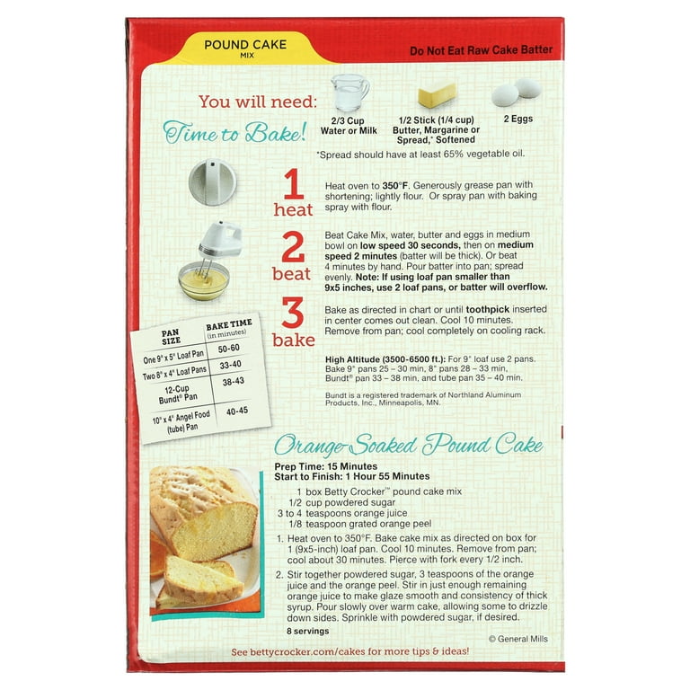 Betty Crocker Cake Mix Back Of Box