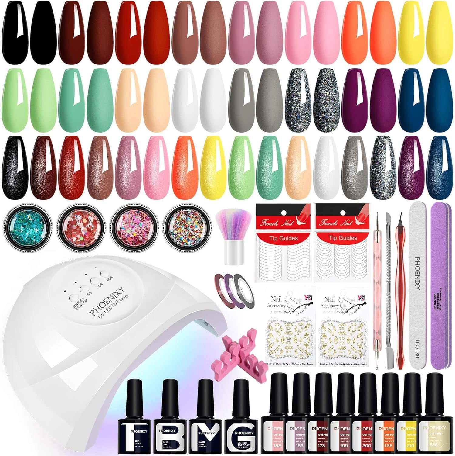 xianyou-PHOENIXY Gel Nail Kit - 40Pcs Gel Nail Polish Kit with U V ...