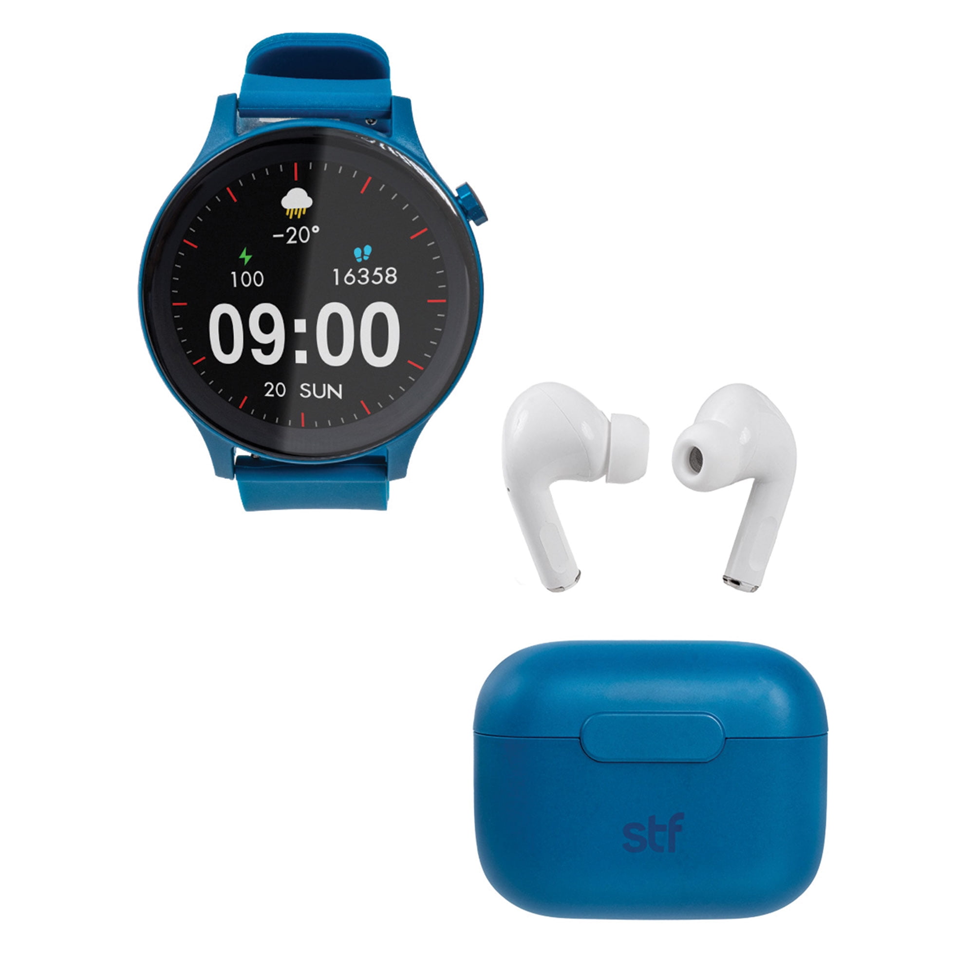 Kit Smartwatch STF Reloj Kronos Sound Pack + Audífonos TWS Azul ...