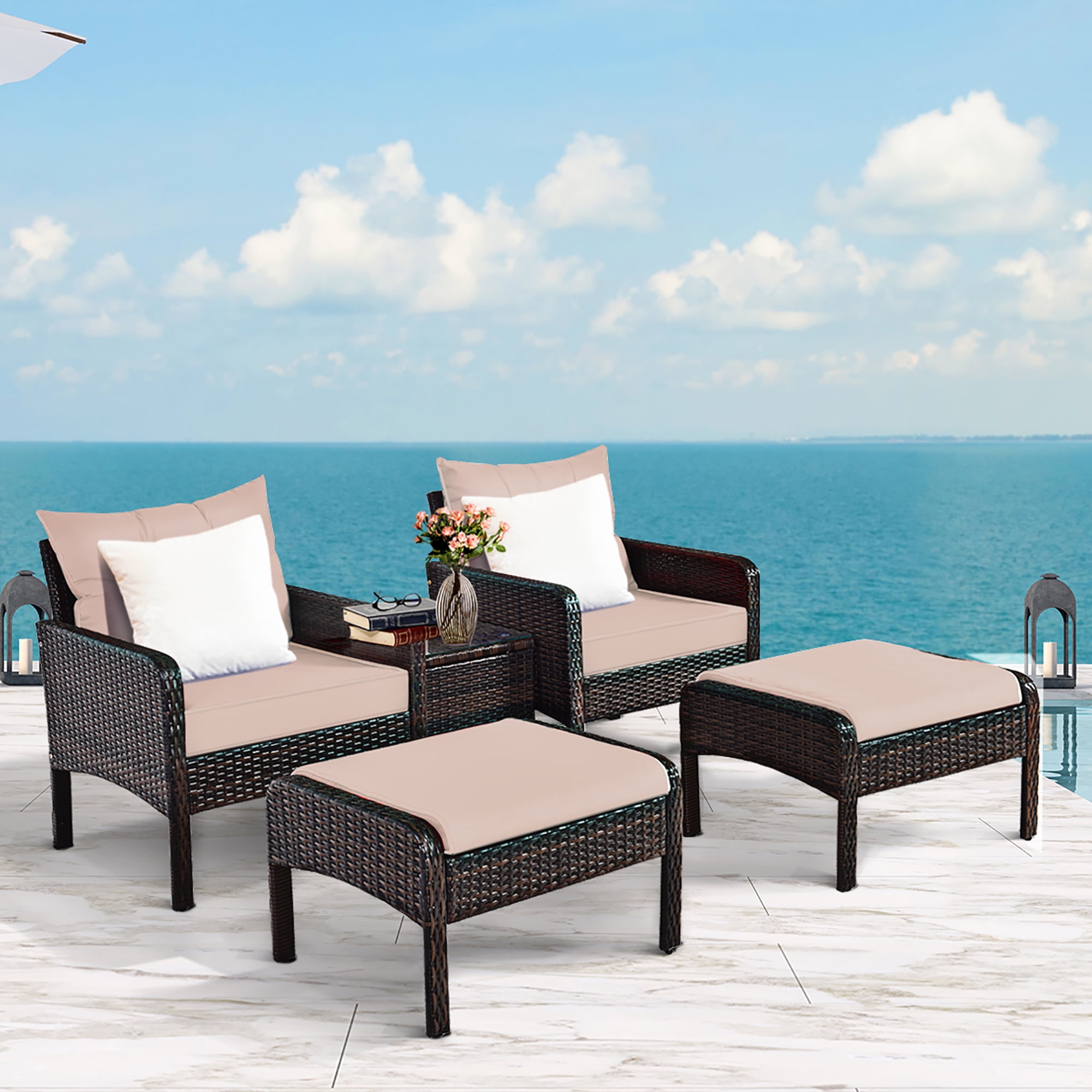Click here for Costway 5pcs Rattan Wicker Furniture Set Sofa Otto... prices