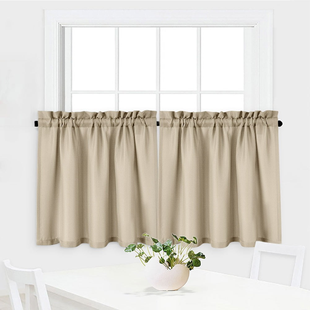 Kitchen Short Window Curtain 30"x36", Waterproof Waffle Woven Textured ...