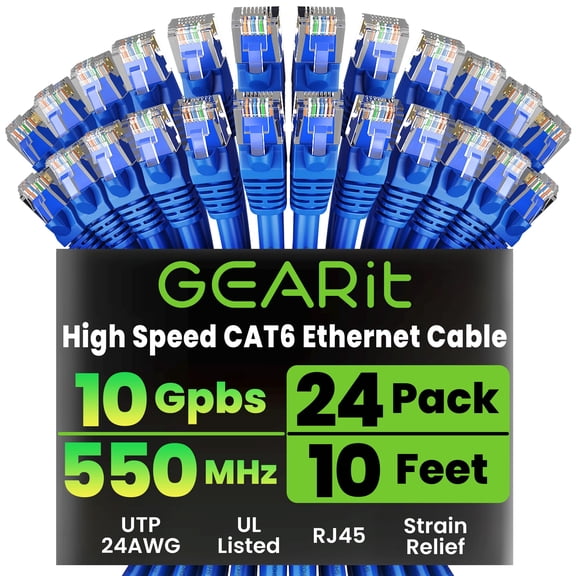 Cat 6 Ethernet Cable Pack - 24-Pack 7 ft Cat6 Ethernet Patch Cables ...