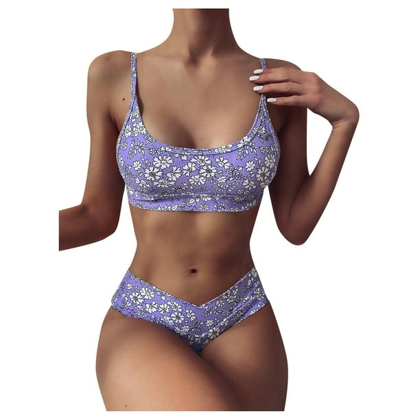 Dptalr Womens Sexy Stripe Print Lace Up High Cut Leg Bikini Set Two