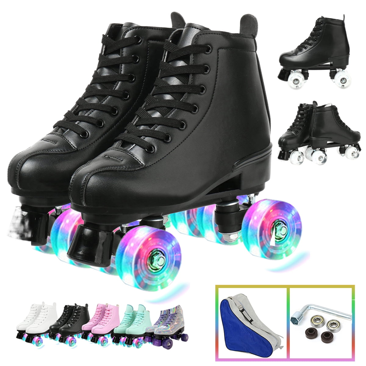Black Roller Skates for Adult Classic High-Top Quad Skates High ...