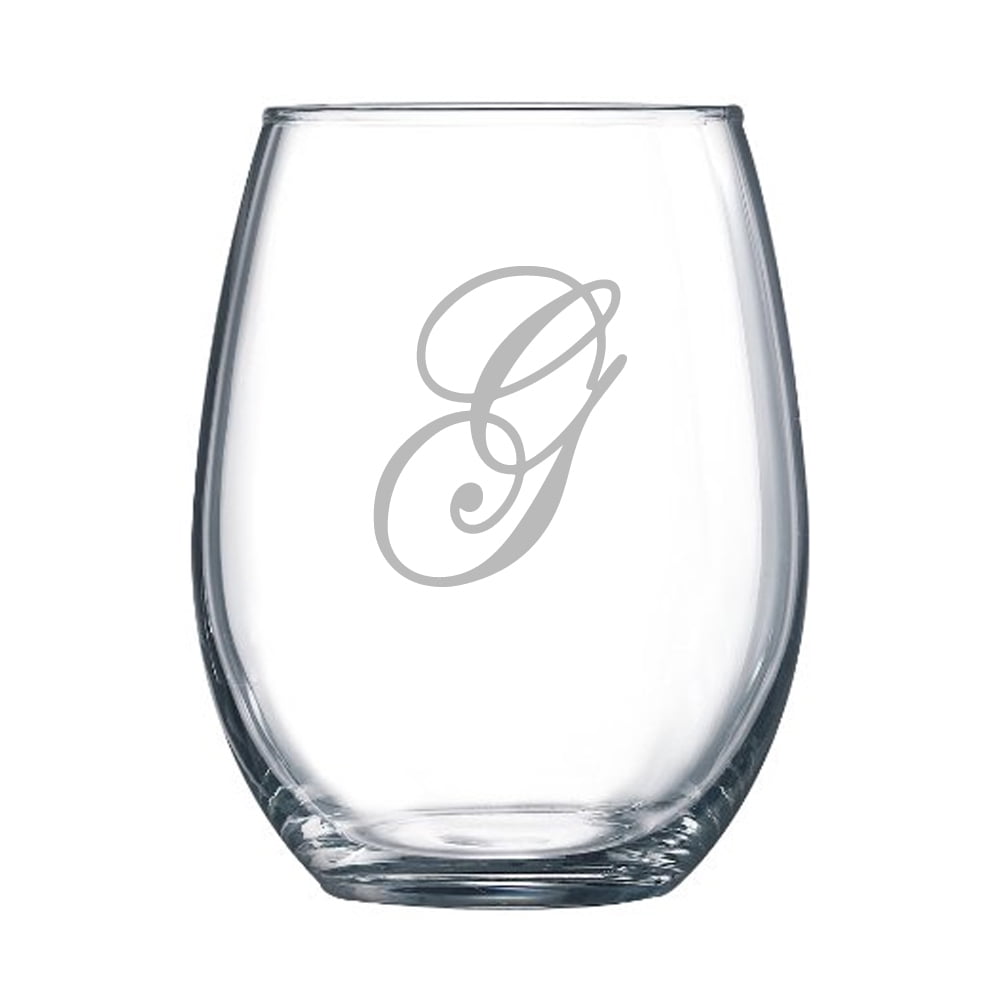4-pc Precious Script Personalized 15 oz Stemless Wine Glass, Letter G ...