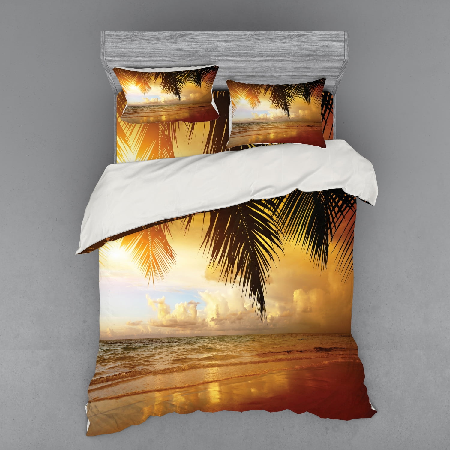 Ambesonne Beach Bedding Set 4 Pcs, Sunset Caribbean Palms, Queen, Dark ...