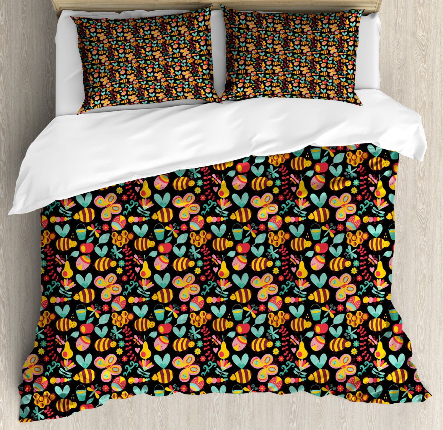 Bee Queen Size Duvet Cover Set, Graphic Summer Composition with ...