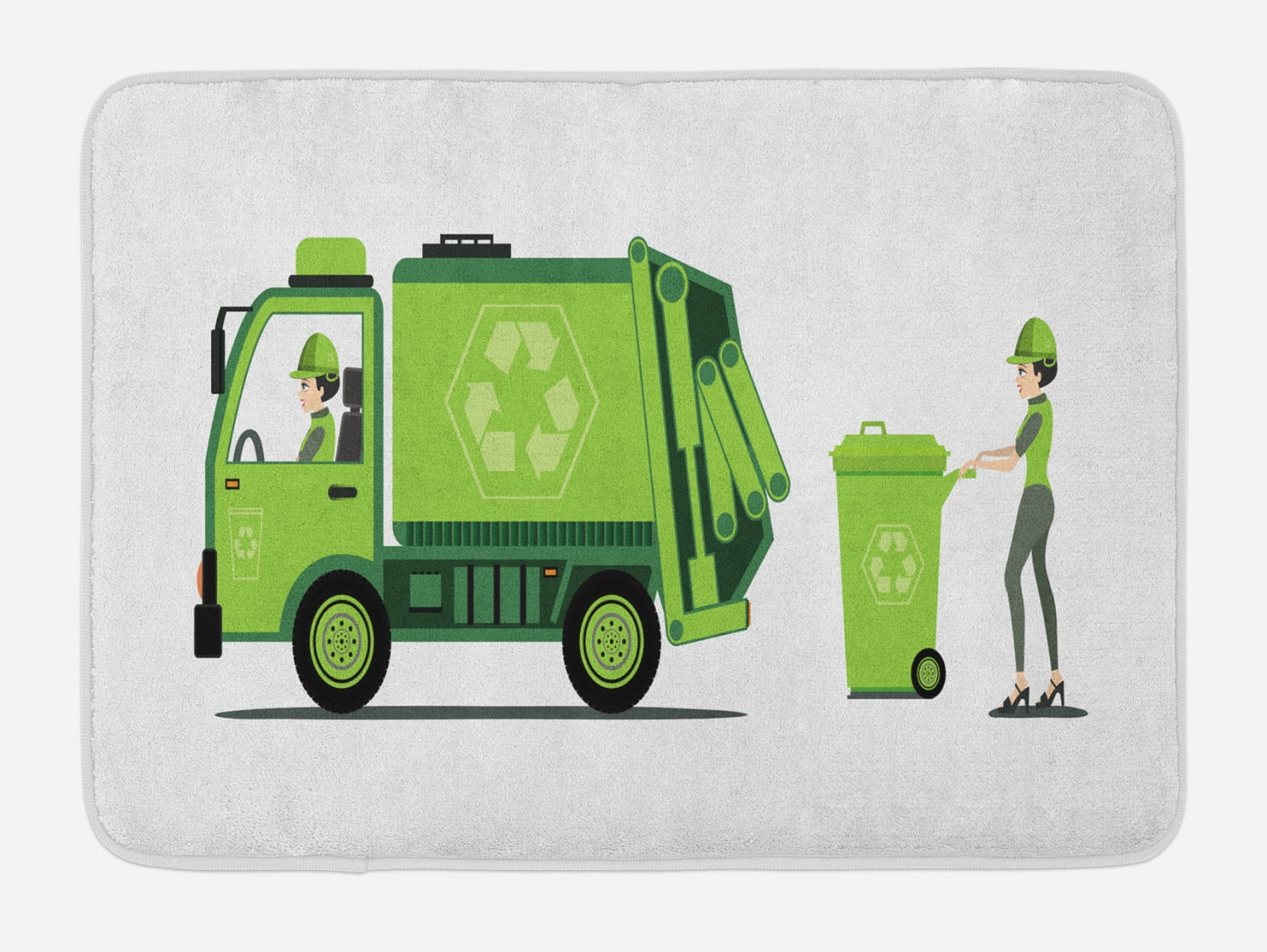 Garbage Truck Bath Mat, Trash Picking Done by Staff Green Monochrome ...