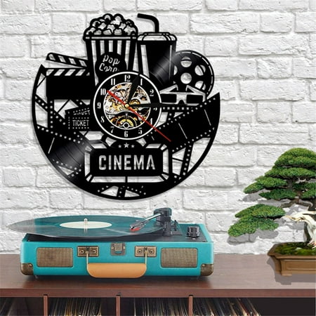 12" 3D Black Popcorn Wall Clock Theater Movie Cinema Snack Bar Clocks ...