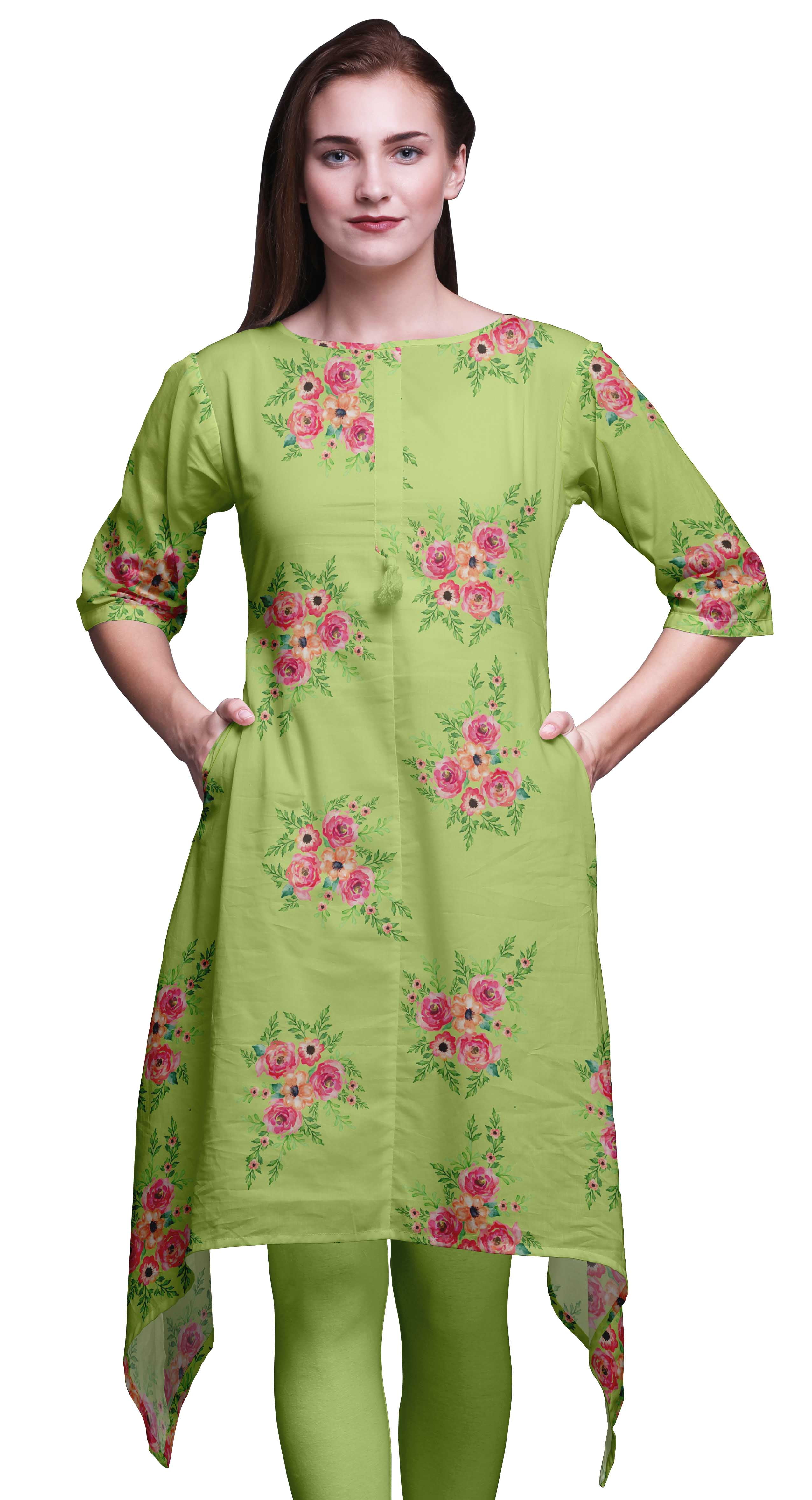 Bimba Green Flower Floral Indian Tunic Tops For Girls Printed Casual ...