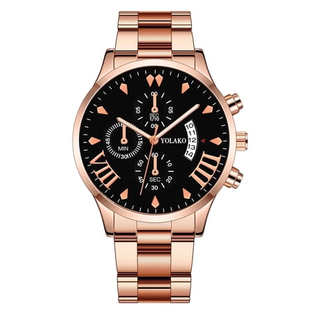 jovati YOLAKO New Round Mens Casual Quartz Glass Stainless Steel Strap ...