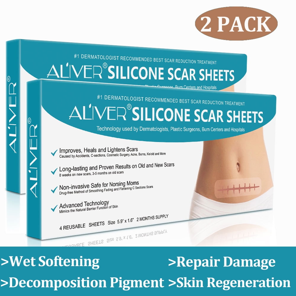 (2 Pack) Aliver Professional Silicone Scar Sheets 4Pcs Reusable ...