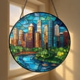 City Skyline River Stained Glass Suncatcher – Modern Window Hanging Art ...
