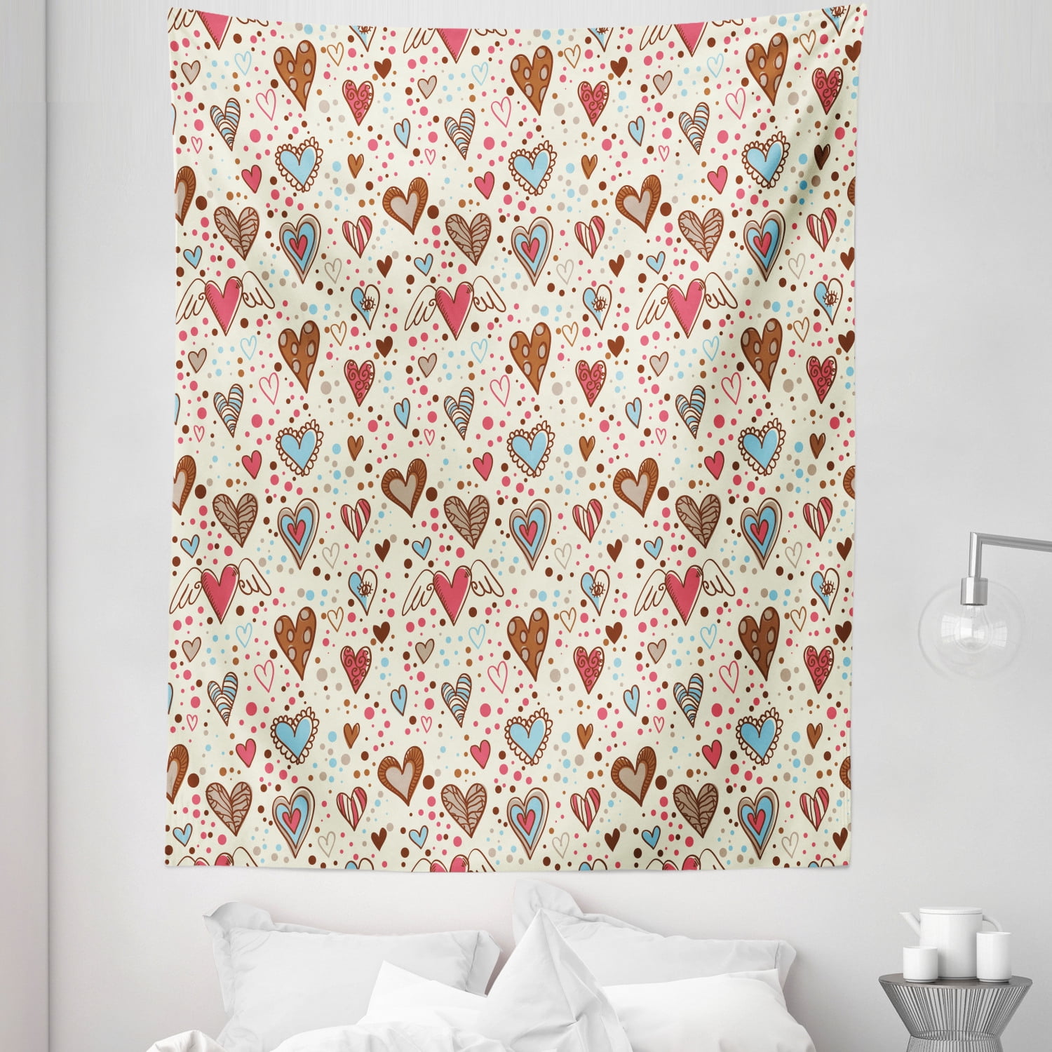 Valentines Tapestry, Hand Drawn Dotted Background with Valentines Day ...