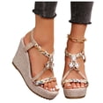 Beige Casual Ladies Bohemian Beach Sandals Thick Sole Wedge Roman ...