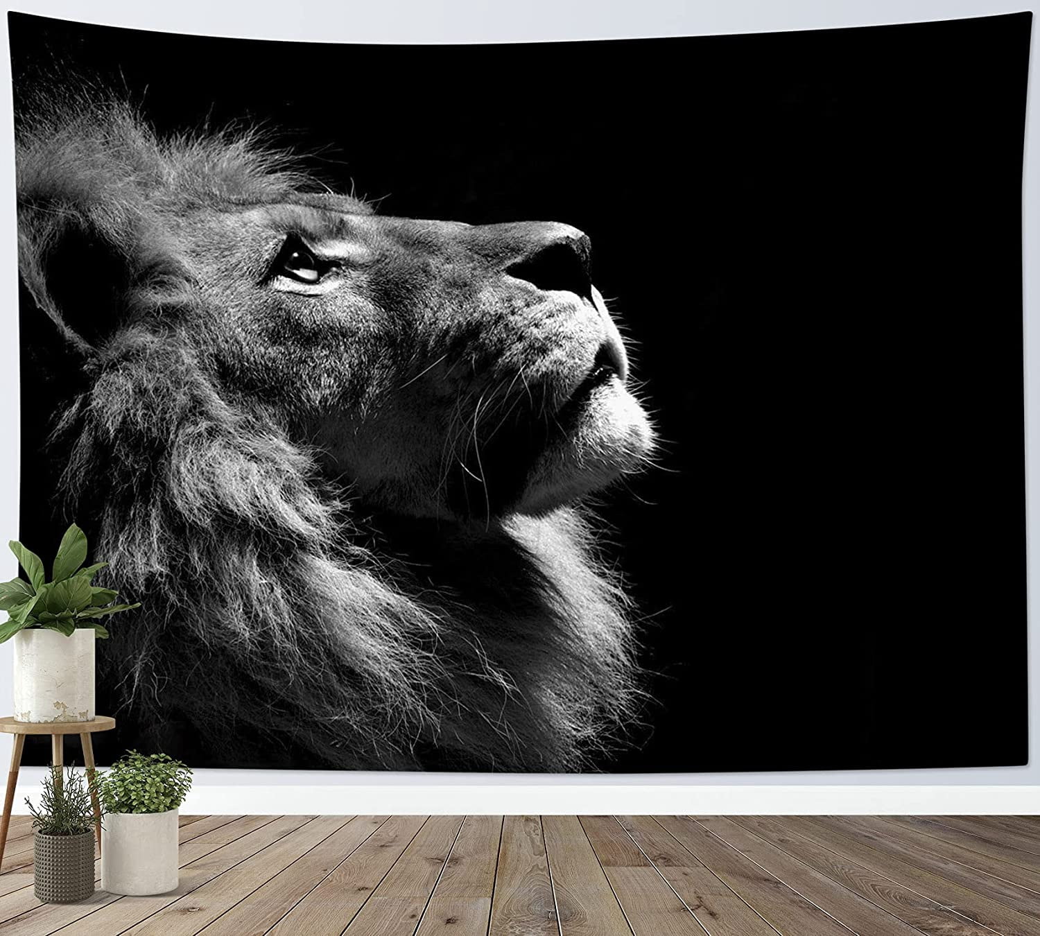 Lion Tapestry Wild Animal Tapestry African Lion Black and White Grey ...
