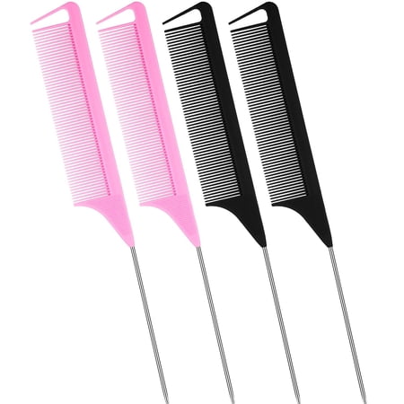 4 Piece Parting Comb for Braids Rat Tail Comb Steel Pin Rat Tail Carbon ...