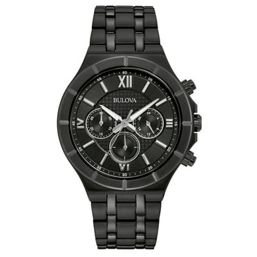 Caravelle Designed By Bulova Men's Chronograph Watch, Black Leather ...