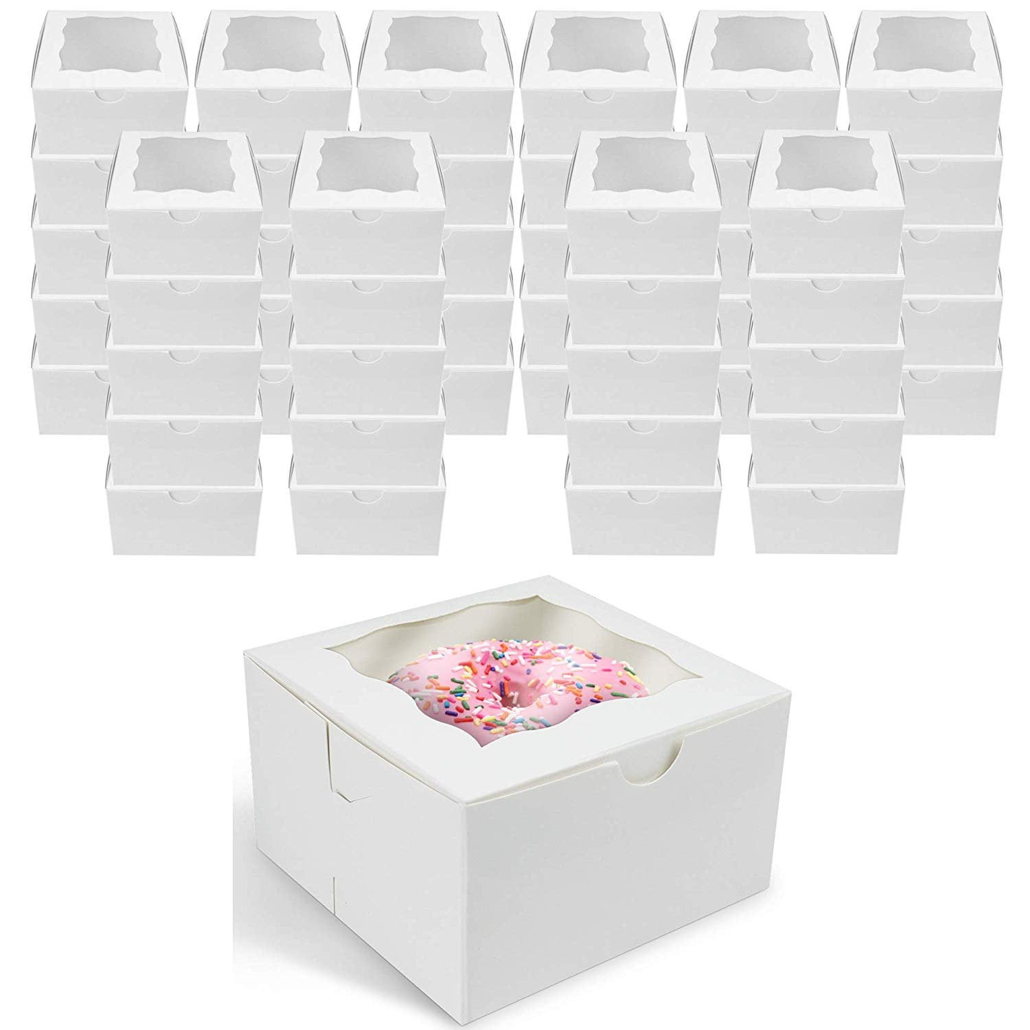 [50 Pack] O'Creme Small Bakery Cake Boxes With Window, 4x4x2.5 ...