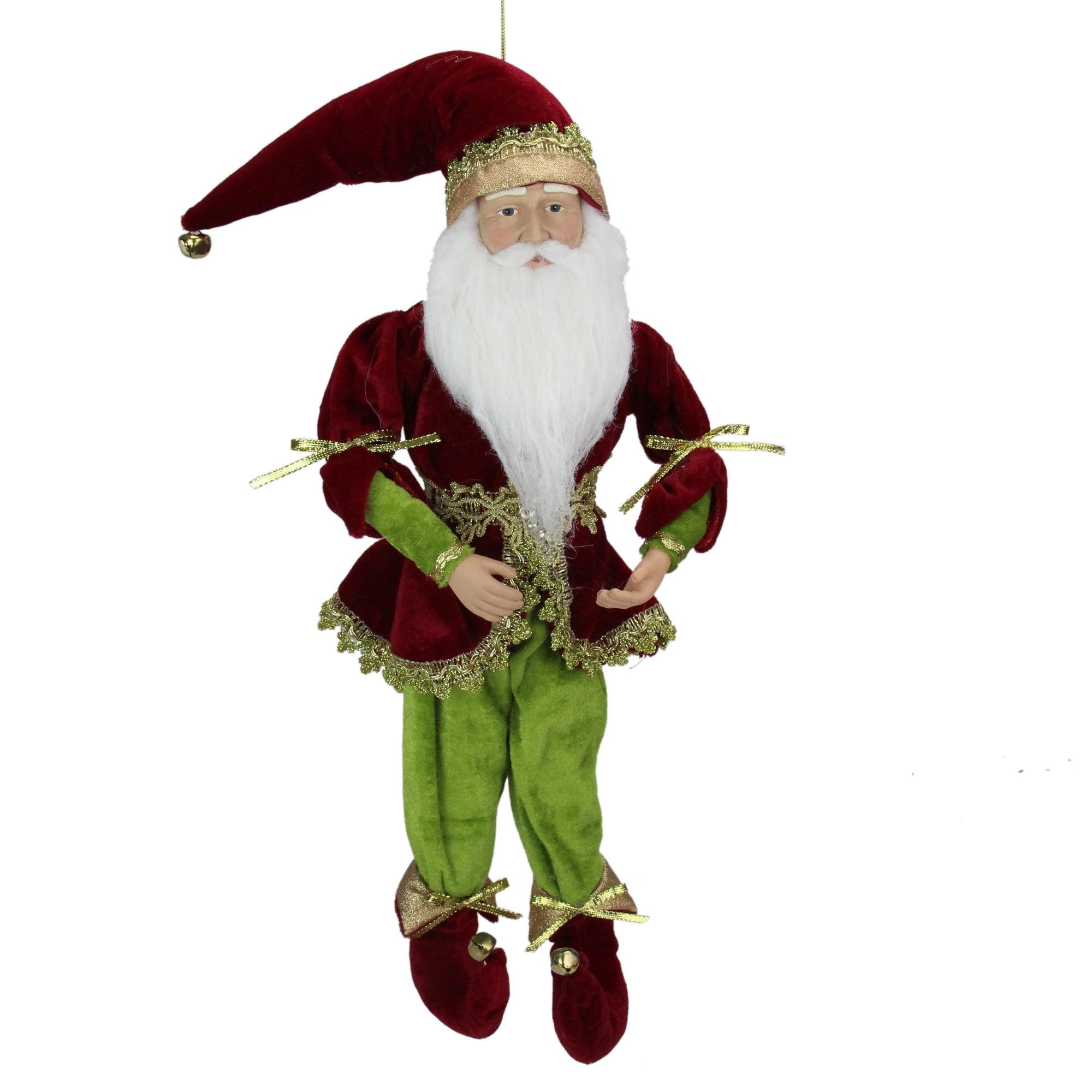 18" Enchanted Red Gold and Green Poseable Whimsical Christmas Elf King ...