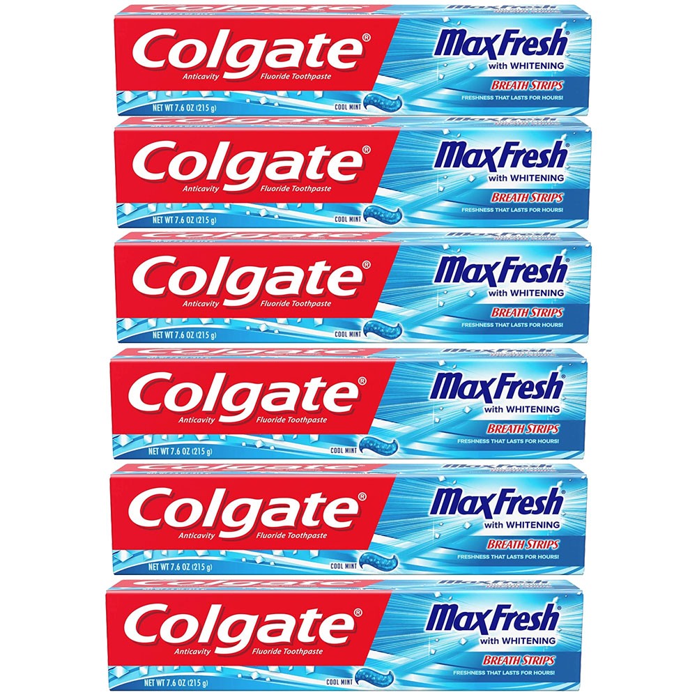 Pack of (6) Colgate Max Fresh Toothpaste With Mini Breath Strips, Cool ...