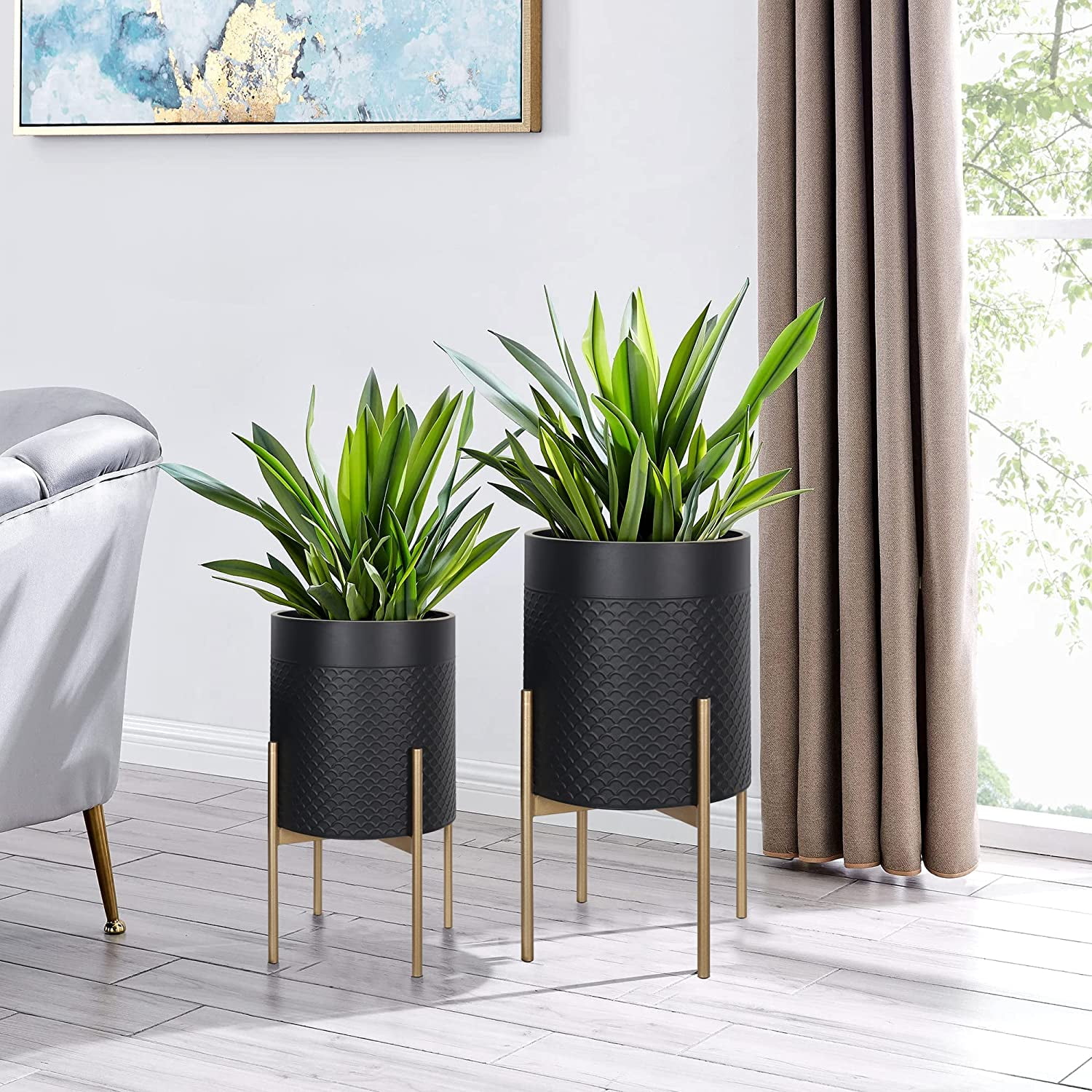 SHMAMT Mid Century Planters for Indoor Plants, Set of 2, Modern ...