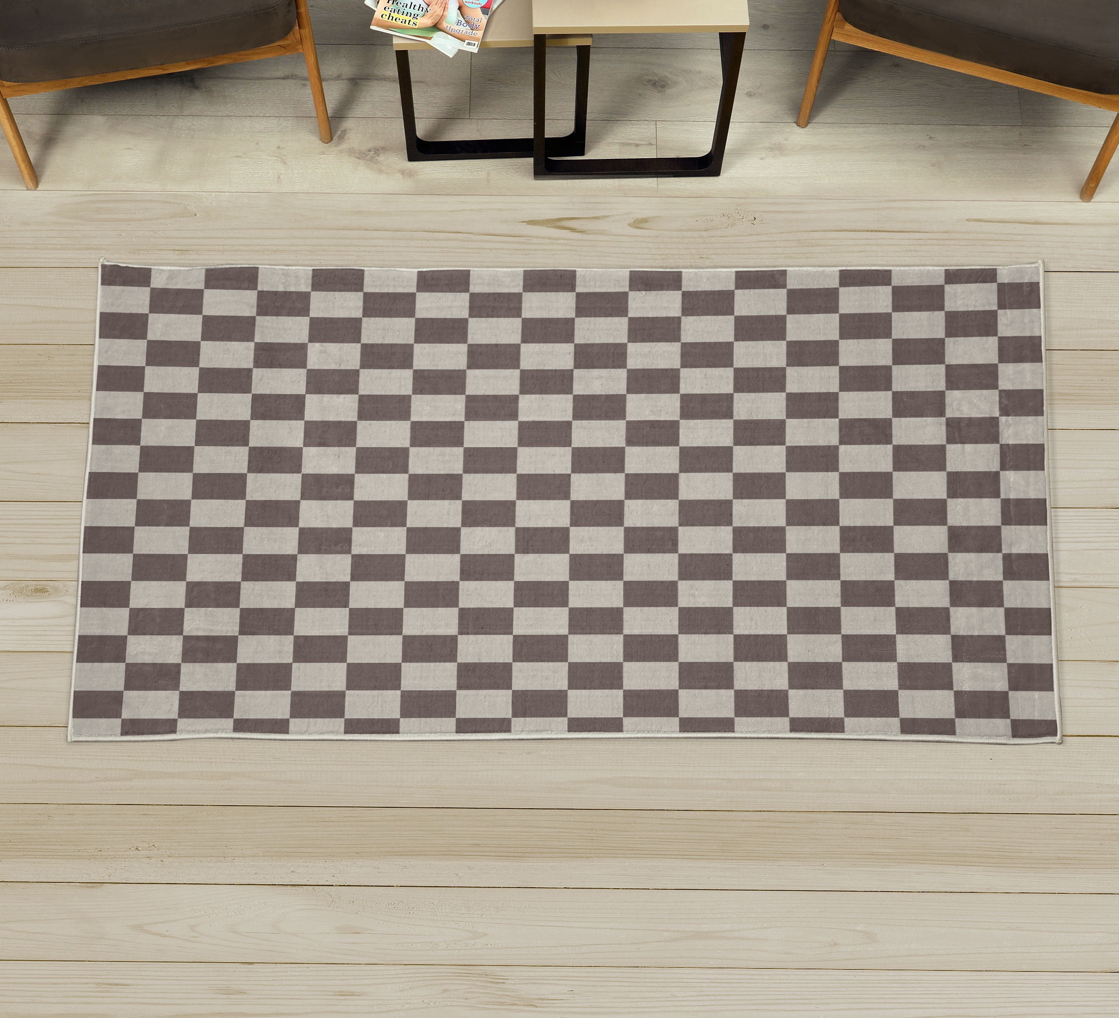 Checkers Game Decorative Rug, Geometric Grid Style Monochrome Squares ...