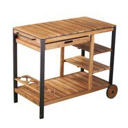 DWVO Outdoor Table and Storage Cabinet Solid Wood Movable Grill Table ...