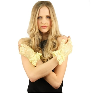 Women's Lace Fingerless Wrist Ruffle Gloves, One Size, White - Walmart.com