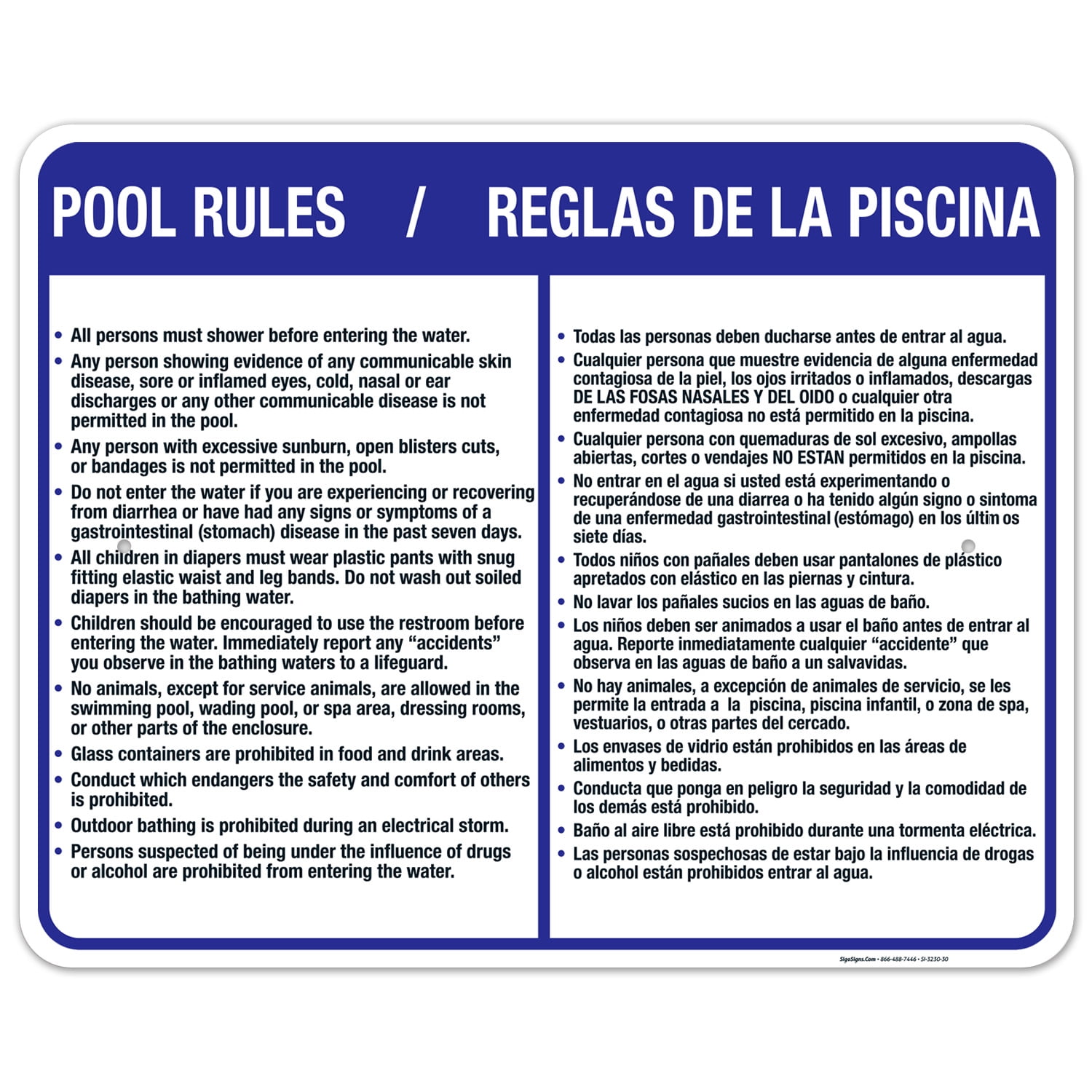 Pool Rules Sign, Bilingual English Spanish, - Walmart.com