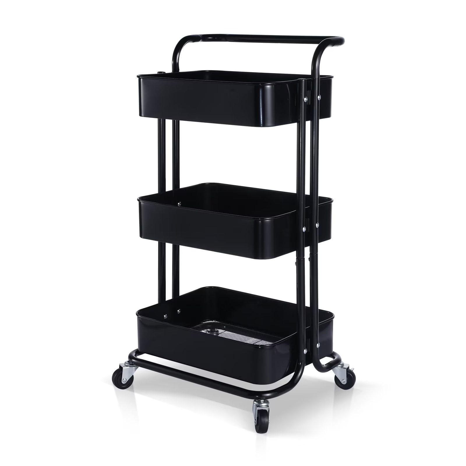 3-Tier Rolling Cart, Heavy Duty Metal Frame Dining Cart with 360 ...