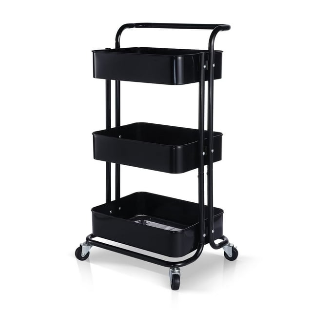 3-Tier Rolling Cart, Heavy Duty Metal Frame Dining Cart with 360 ...