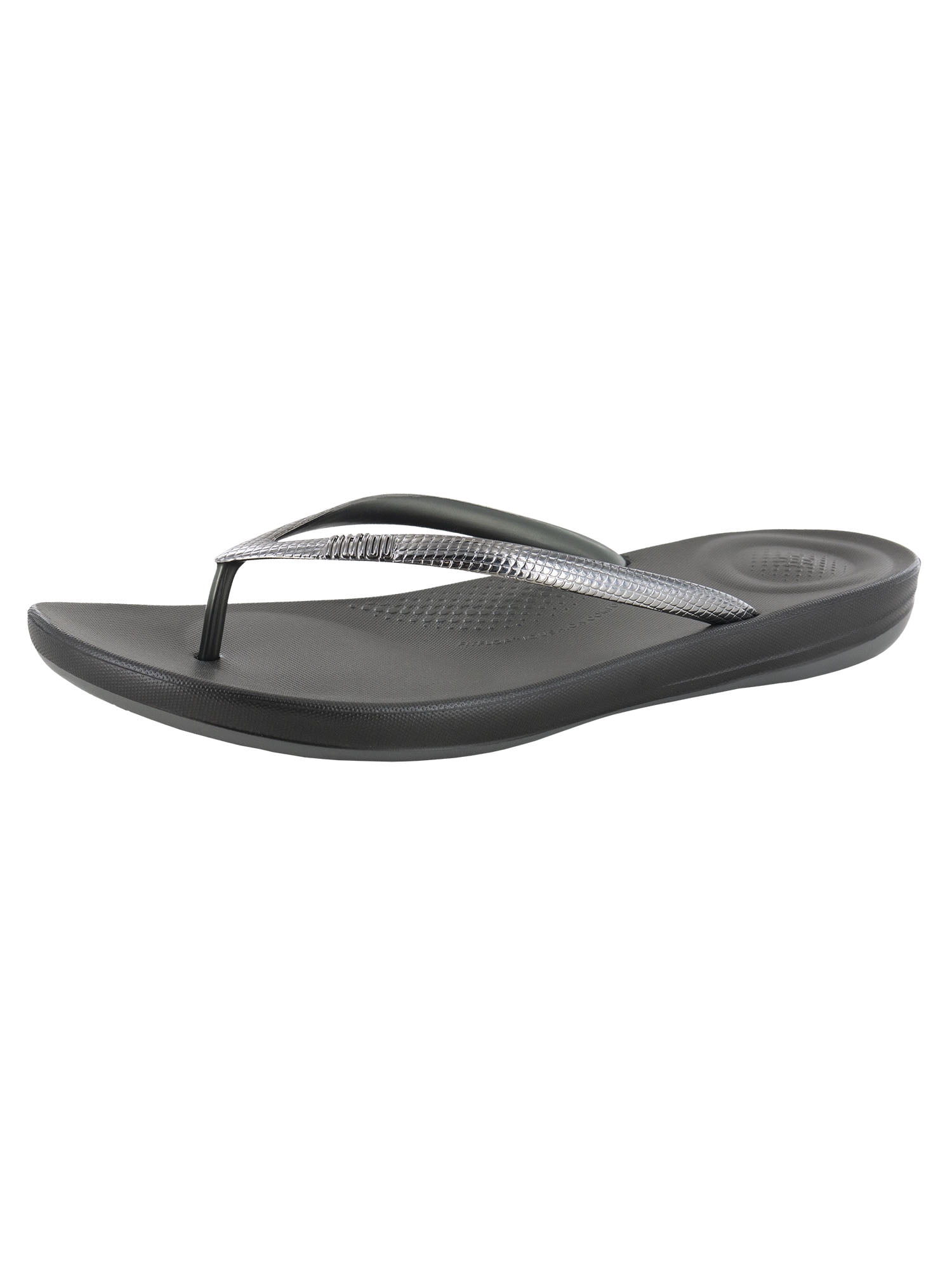 Fitflop Womens iQushion Ergonomic Metallic Mirror Flip Flops, Pewter ...