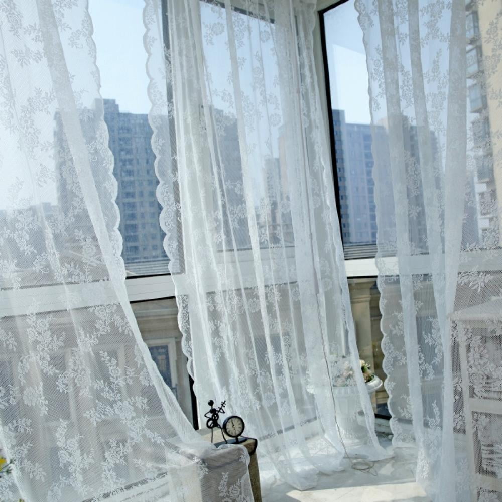AU Lace Floral Net Curtains Voile Window Panel Drape Valances Door ...