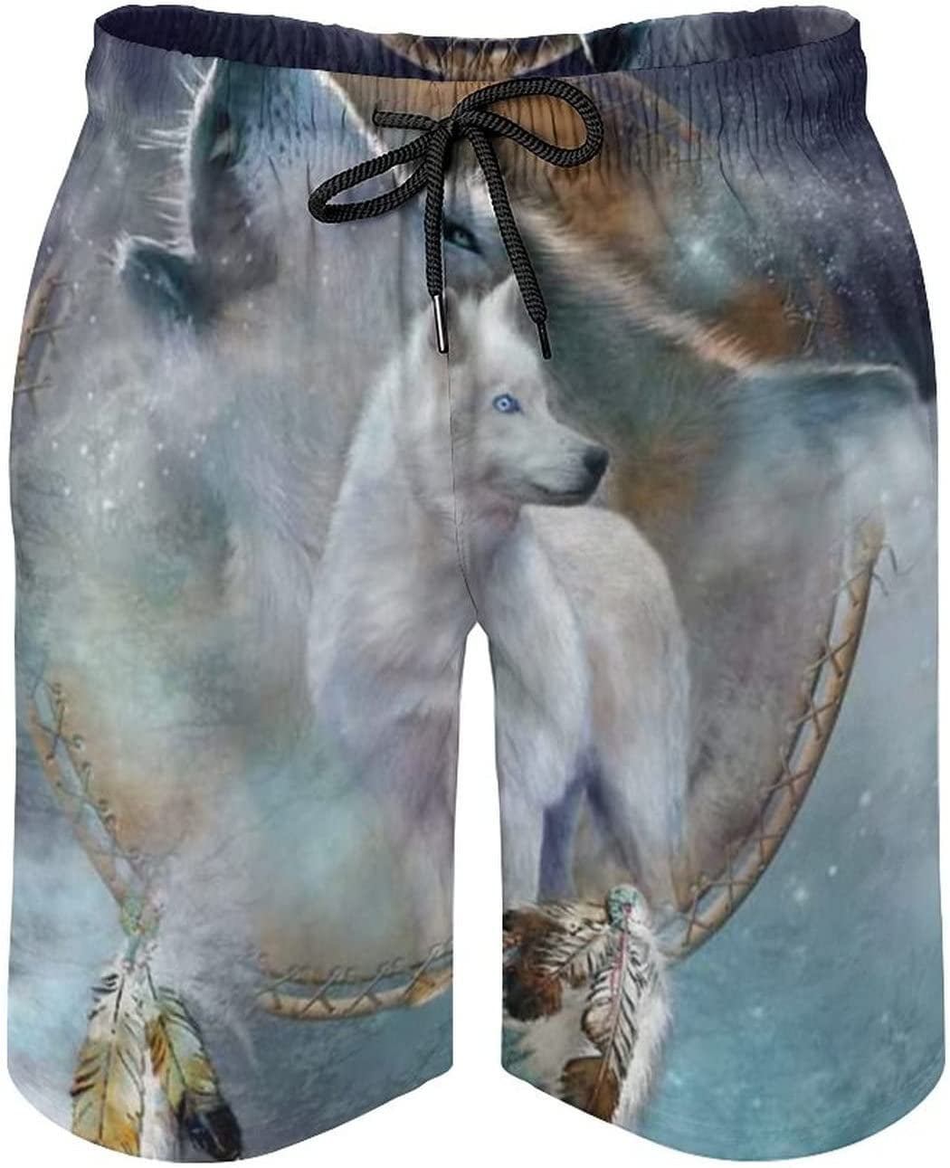 Men's Cool Wolf Howling Moon Animal Swim Trunks Quick Dry Beach Pants ...