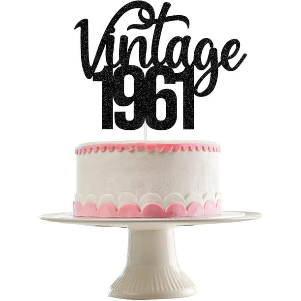 Vintage 1961 Cake Topper Black Glitter HTOOQ 60th Birthday Cake Topper ...