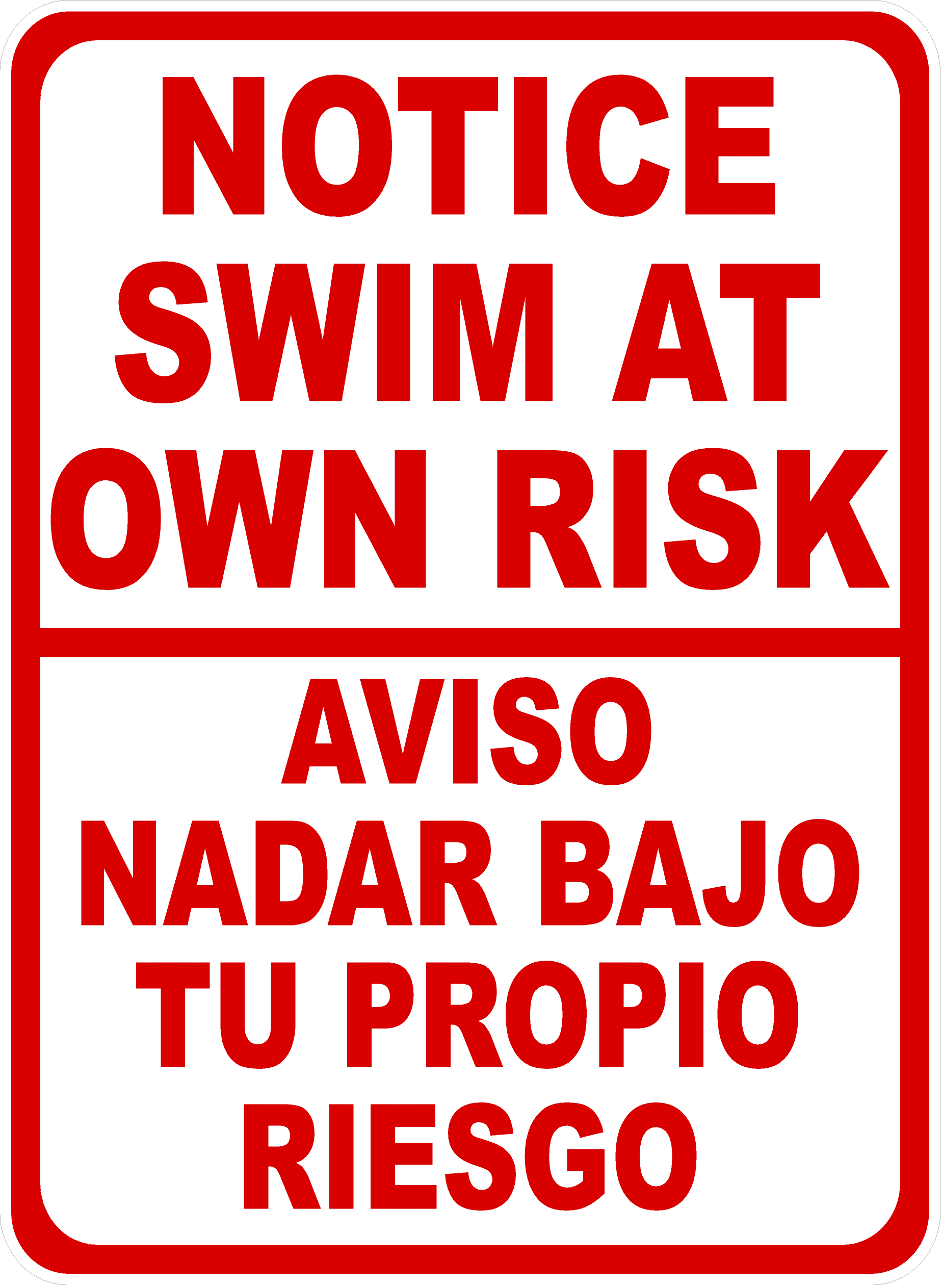 Bilingual Notice Swim at Own Risk Sign - Walmart.com