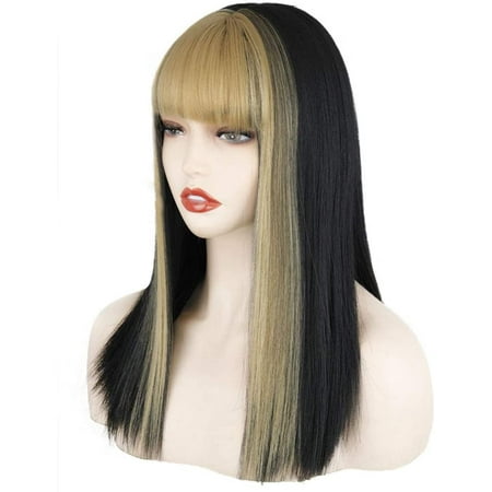 Long Straight Black Hair Wig Hair Band Dyed Female Two-sided Blond Hair ...