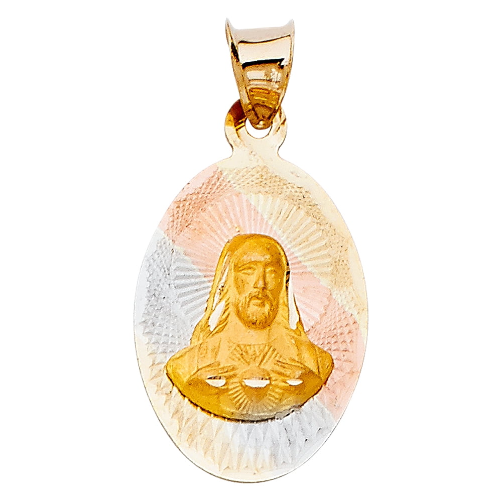 FB Jewels 14K White Yellow And Rose Tri Color Gold Jesus With Heart St ...