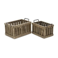 Set Of 3 Brown Wood Grain Rectangular Small Crate with Side Handles ...