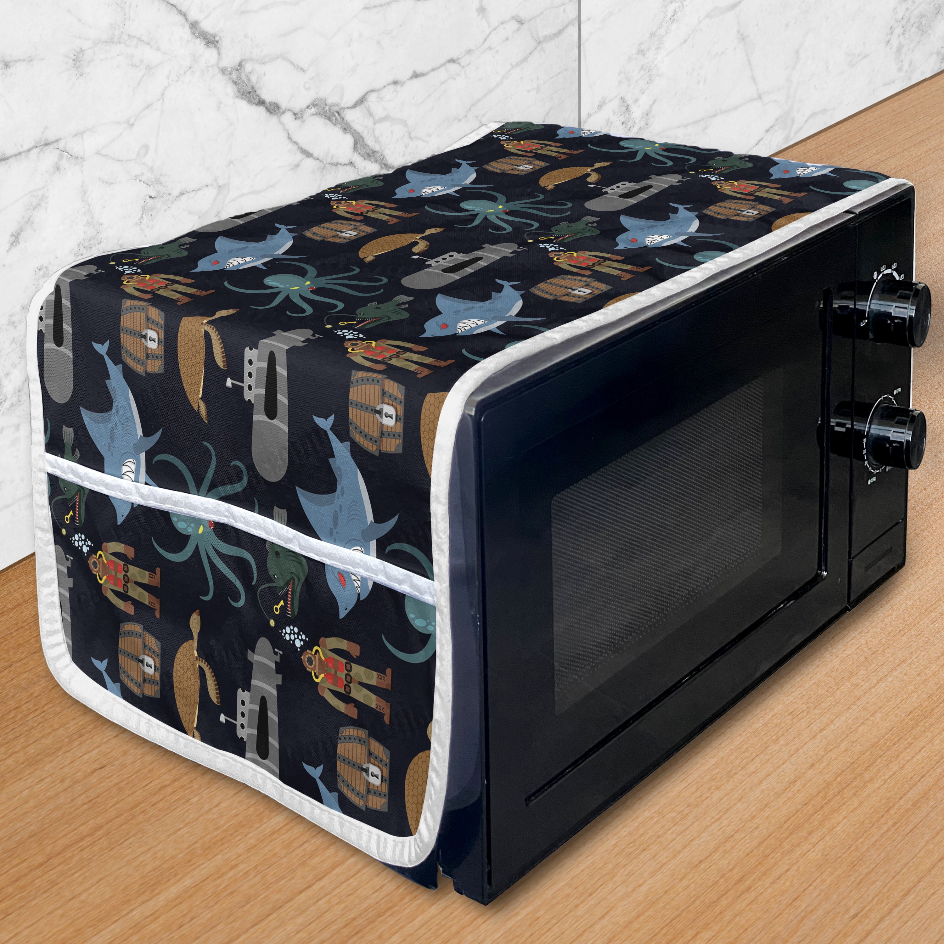 Diver Microwave Oven Cover, Ocean Items Pattern Shark Sea Turtle ...