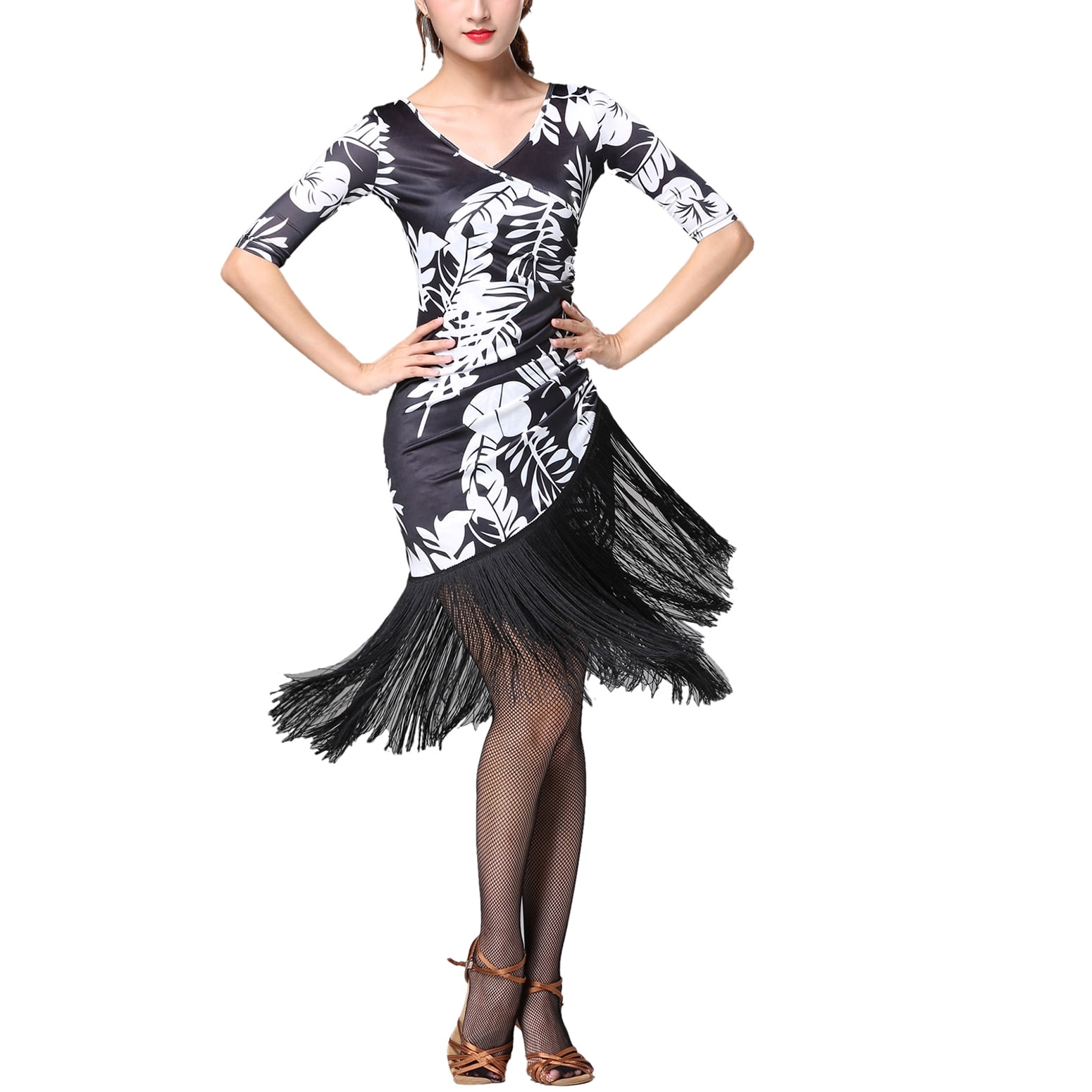 Adult Printing Half Sleeve Keyhole Fringe Wrap Latin Rhythm Mambo East ...