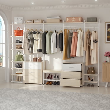 iSunirm 8 Foot Closet System with Storage, Wall Mounted Wardrobe Closet ...