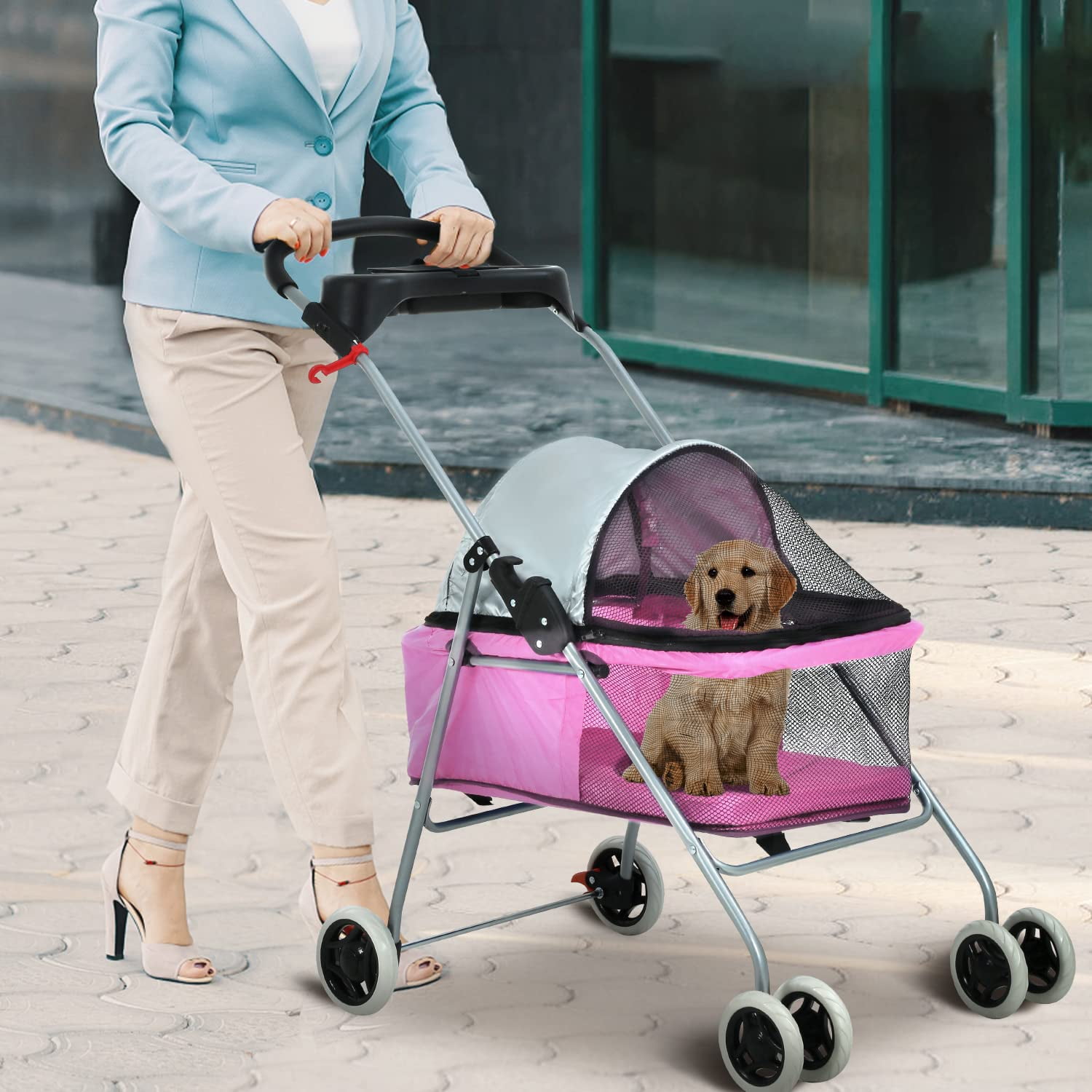 NiamVelo Dog Stroller Folding Pet Cat Stroller with 4 Wheels Portable ...