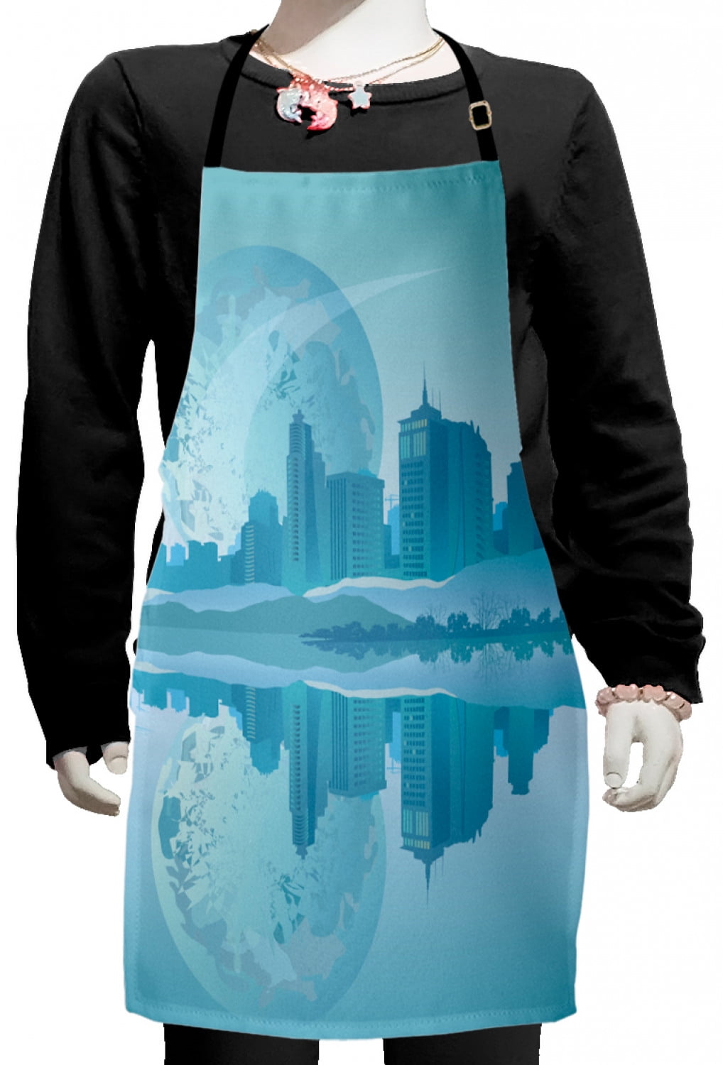 Blue Kids Apron, Abstract Modern Cityscape Futuristic Composition of ...