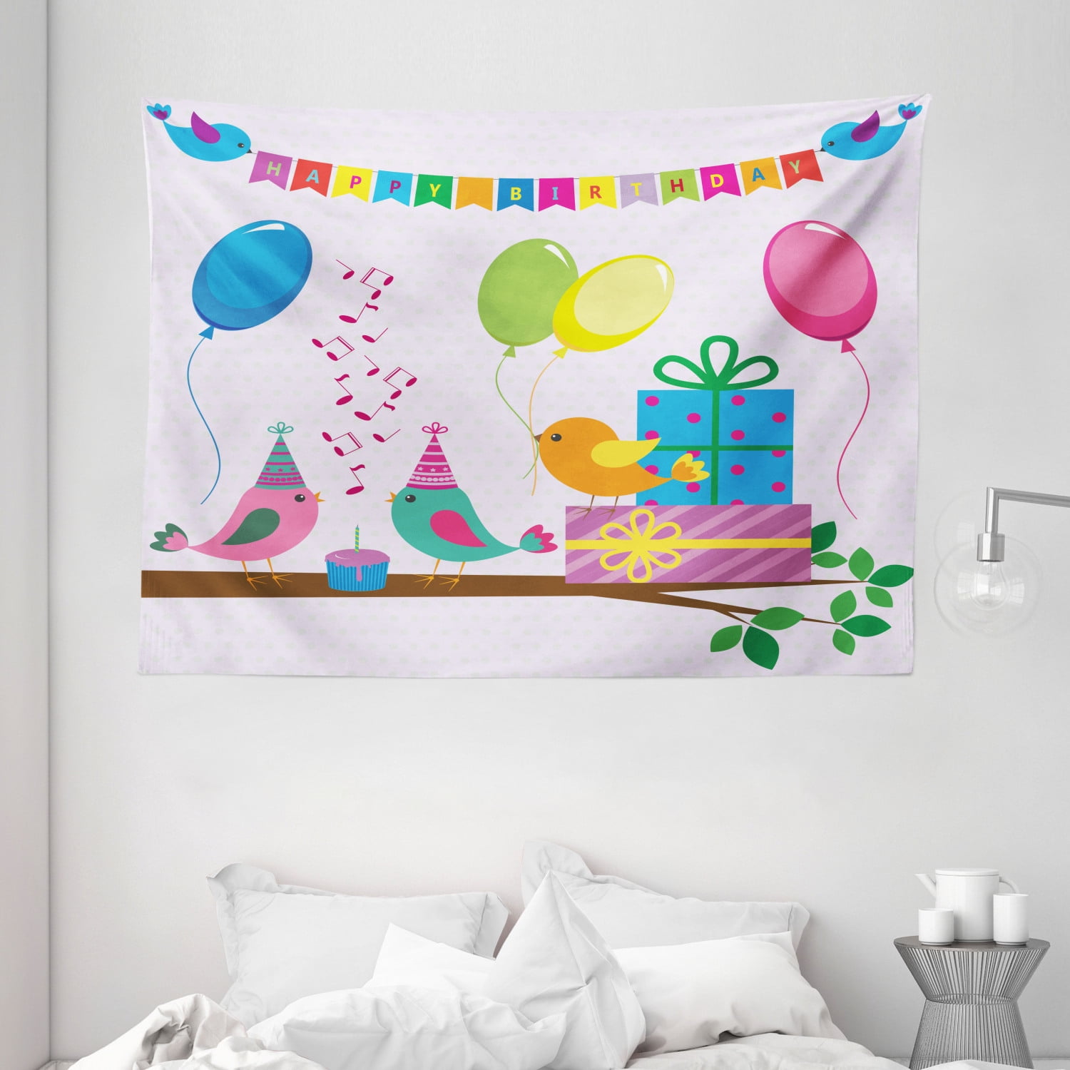 Birthday Decorations for Kids Tapestry, Singing Birds Happy Birthday ...